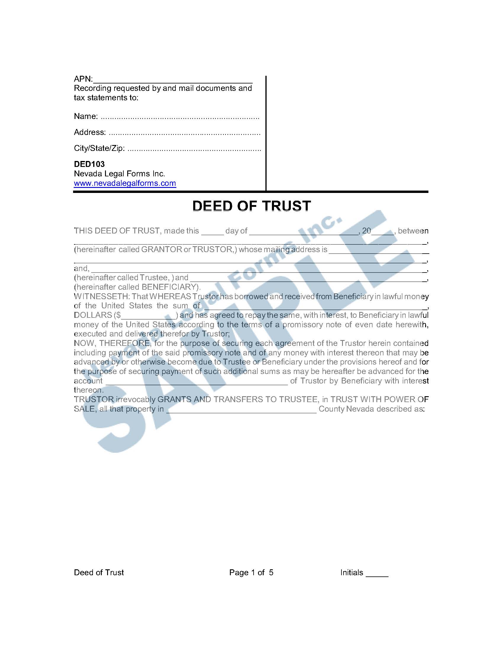 DEED OF TRUST Nevada Legal Forms Services DEED OF TRUST Nevada Legal Forms Services