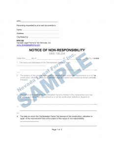 NOTICE OF NON-RESPONSIBILITY | Nevada Legal Forms & Services