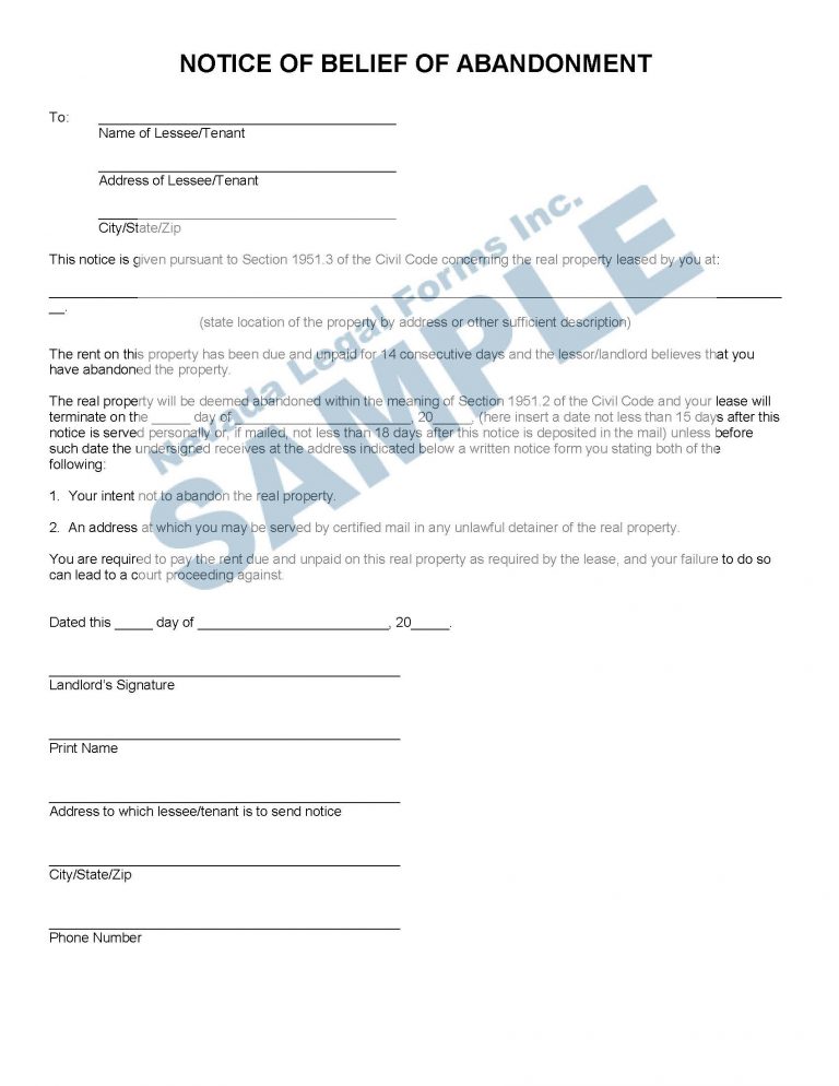 NOTICE OF BELIEF OF ABANDONMENT | Nevada Legal Forms & Services