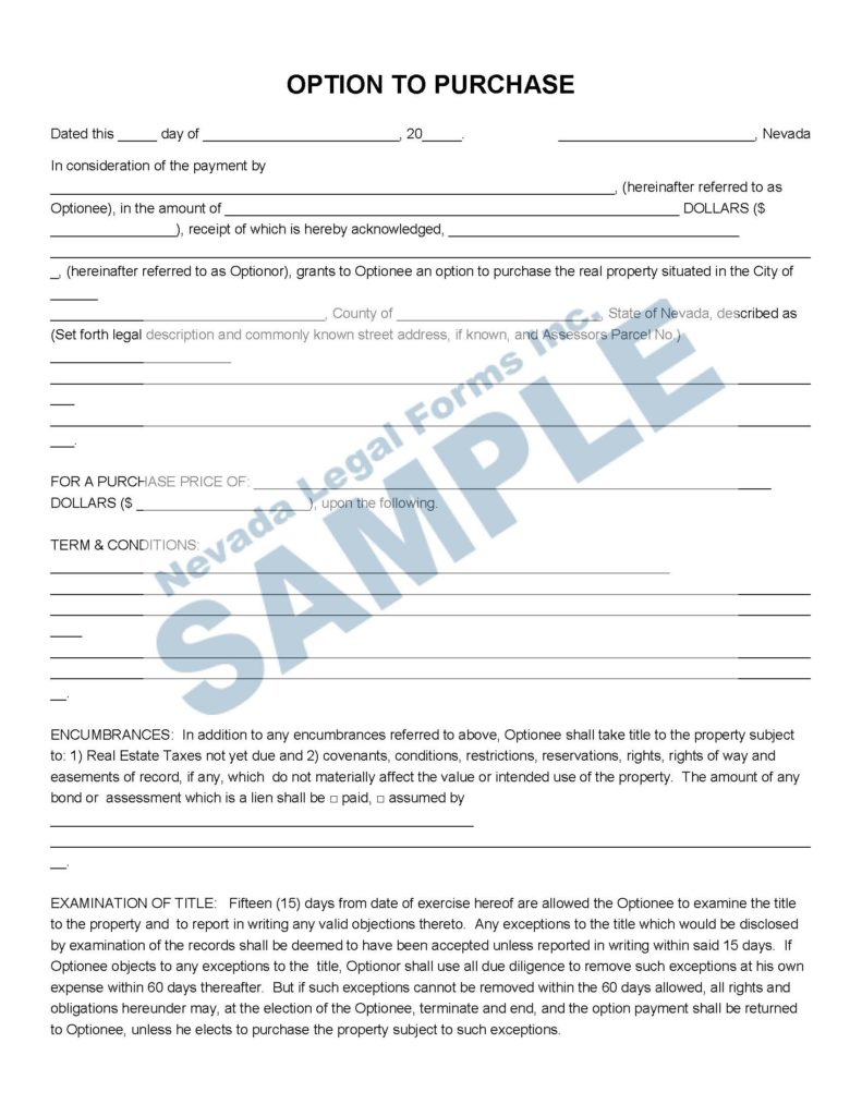 AGREEMENT OR OPTION (on Sale of Property, Partial Payment Received ...