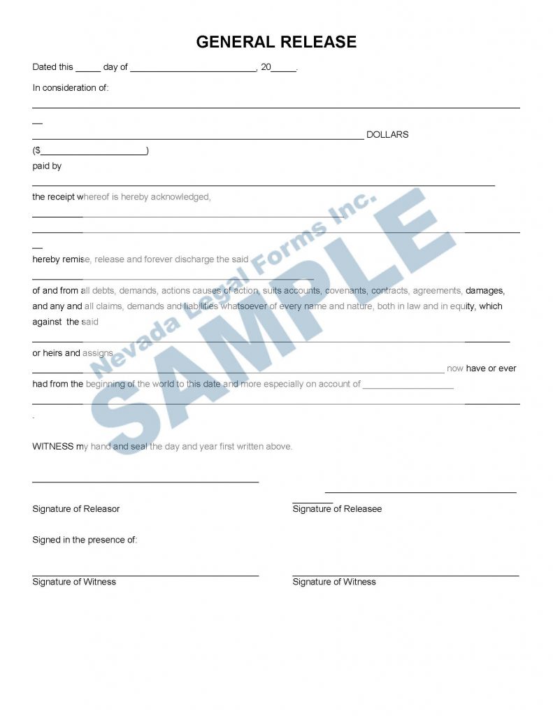 GENERAL RELEASE | Nevada Legal Forms & Services